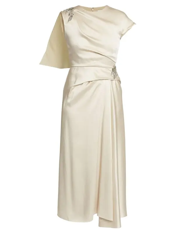 Erdem Asymmetric Crystal-embellished Draped Satin Dress - Nude