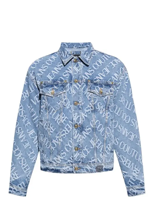 Versace Logo Print Denim Jacket - Blue