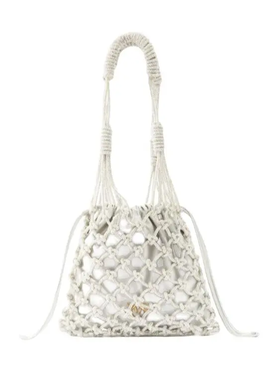 Pinko Small Woven Shoulder Bag With Embellished Detail - White
