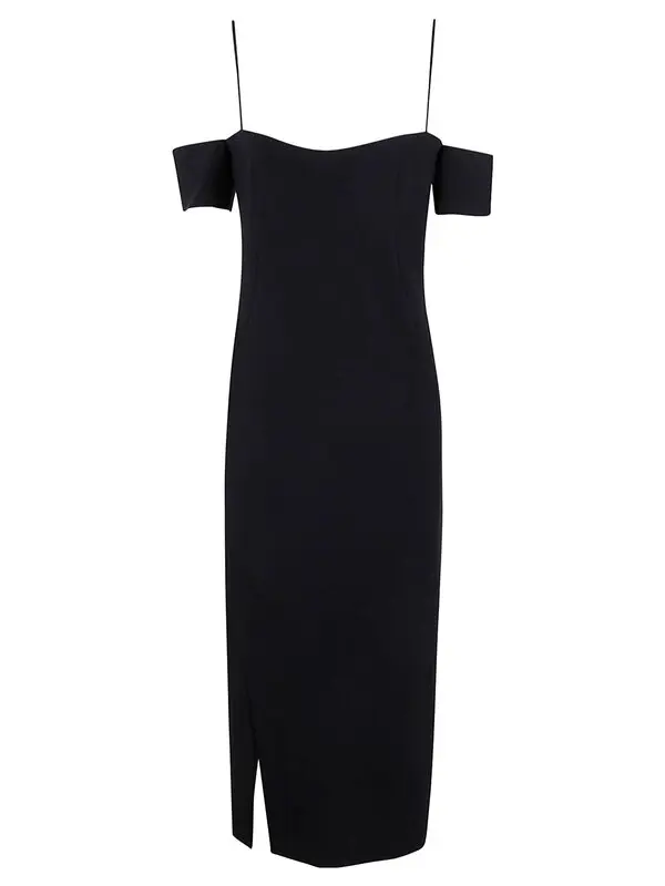 Pinko Off-shoulder Dress With Spaghetti Straps And Slit - Black
