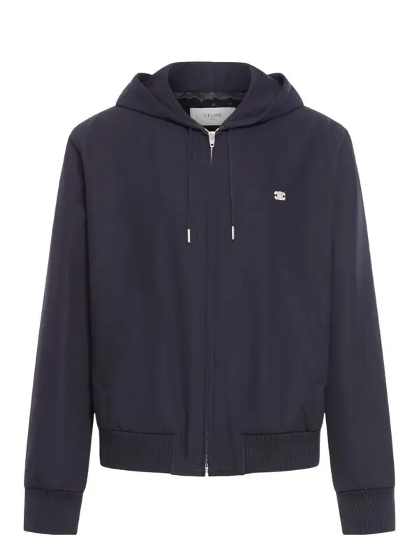 Celine Triomphe Blouson Jacket With Hood In Cotton Twill - Navy Blue