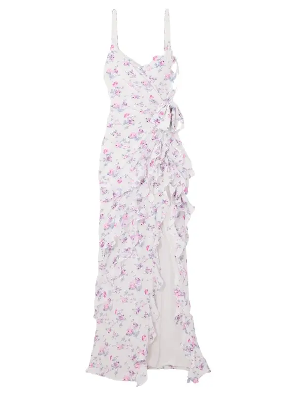 Alessandra Rich Ruffled Floral-print Silk-satin Gown - White