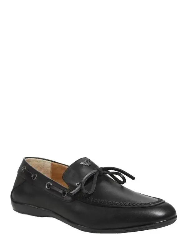 Emporio Armani Leather Boat Shoes With Tie Fastening - Black