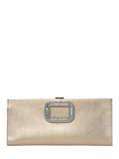 ROGER VIVIER Embellished Crystal Buckle Clutch - Gray