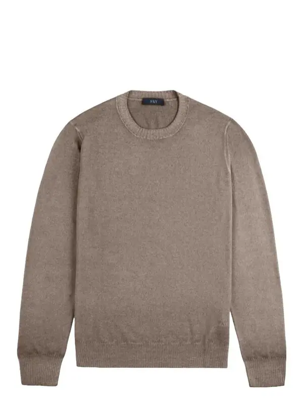 FAY Crew Neck Wool Knitwear With Embroidered Logo - Brown