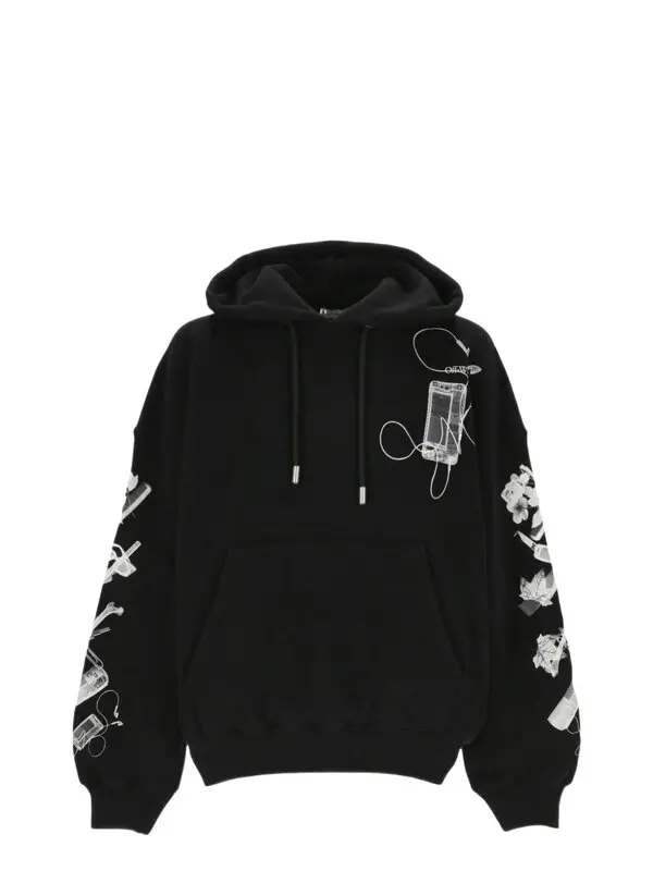 Off-White Graphic Print Drawstring Hoodie - Black