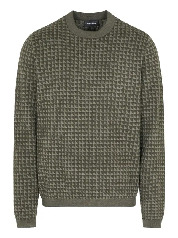 Emporio Armani Geometric Pattern Virgin Wool Sweater - Green
