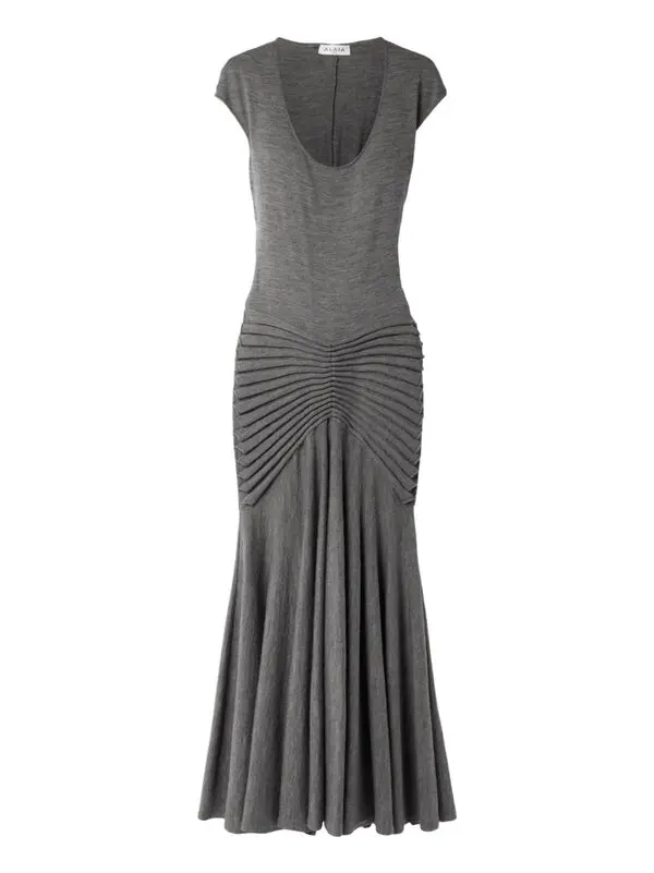 Alaïa Pleated Long Skirt - Black