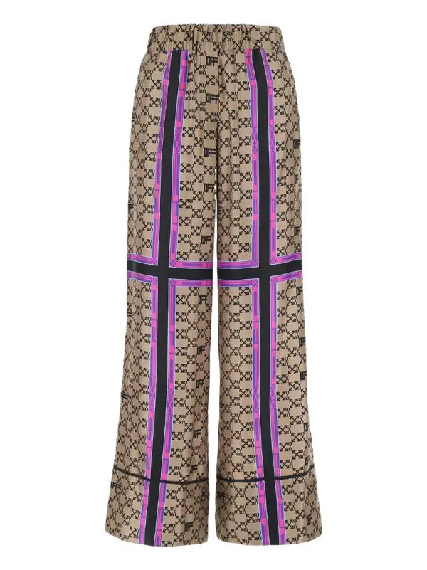 Off-White Monogram Print Wide-leg Silk Trousers - Green