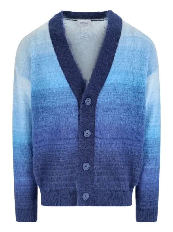 Off-White V-neck Button-up Cardigan With Logo Detail - Blue