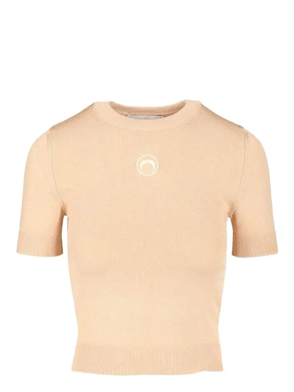 MARINE SERRE Embroidered Logo Short-sleeve Knit T-shirt - Nude