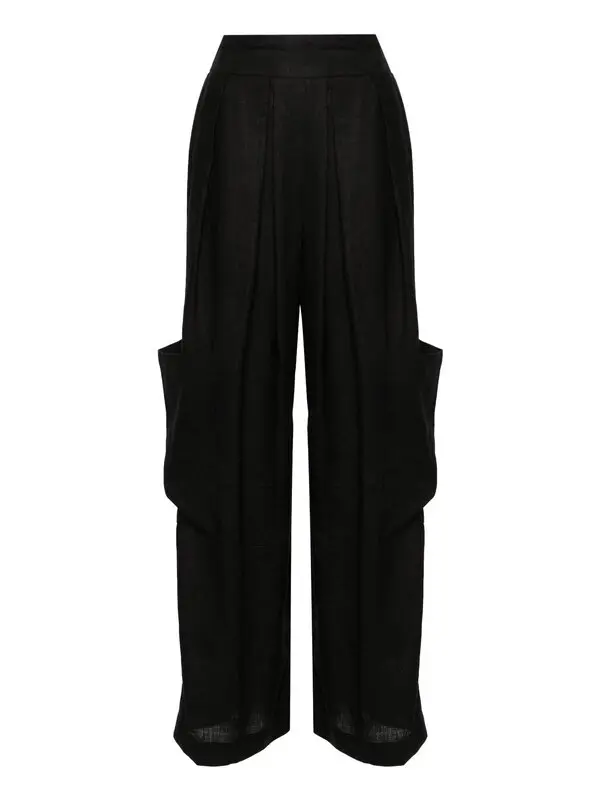 Ermanno Scervino Pleated Linen Trousers With Patch Pockets - Black