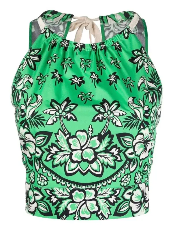 Red Valentino Floral-printed Halter Top - Green