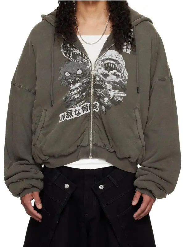 LU'U DAN Distressed Zipper Hoodie - Black