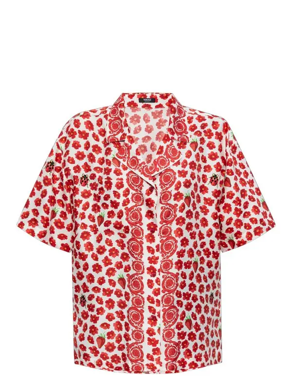 Versace Short-sleeve Floral Print Shirt - Red