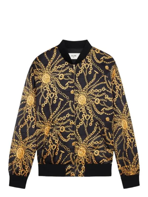 Celine Bomber Jacket With Foulard Print - Black