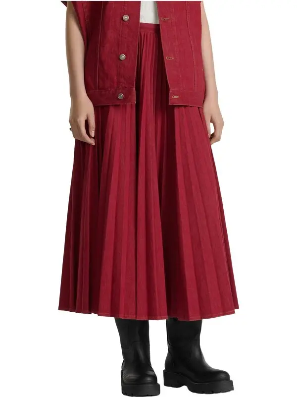 Dior Pleated Midi Skirt - Red