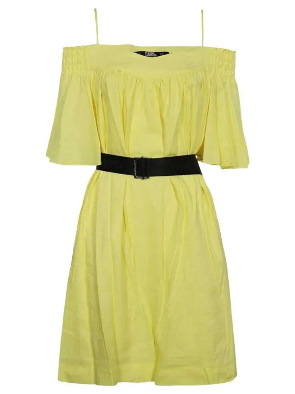 Karl Lagerfeld Belted Linen-blend Midi Dress - Yellow