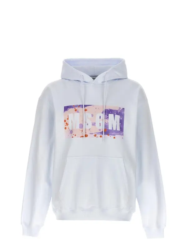 MSGM Logo Printed Drawstring Hoodie - White
