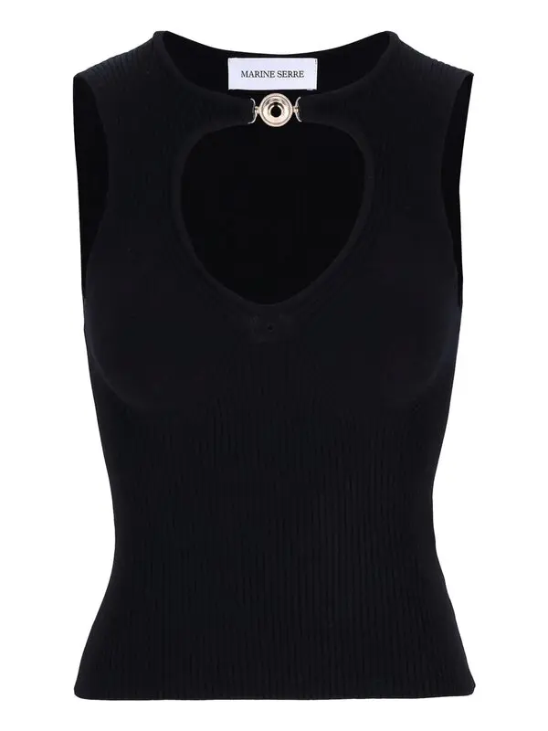 MARINE SERRE Cut-out Detailed Knitted Top - Black