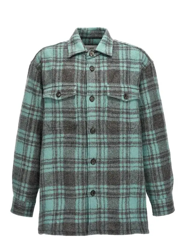 Ami Checked Buttoned-up Overshirt - Green
