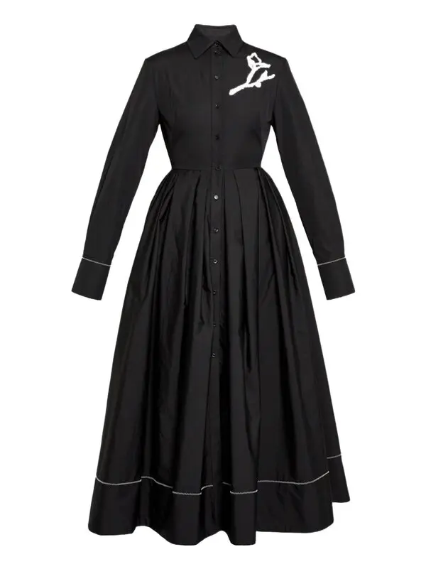 Erdem Embroidered Pleated Cotton-poplin Midi Shirt Dress - Black