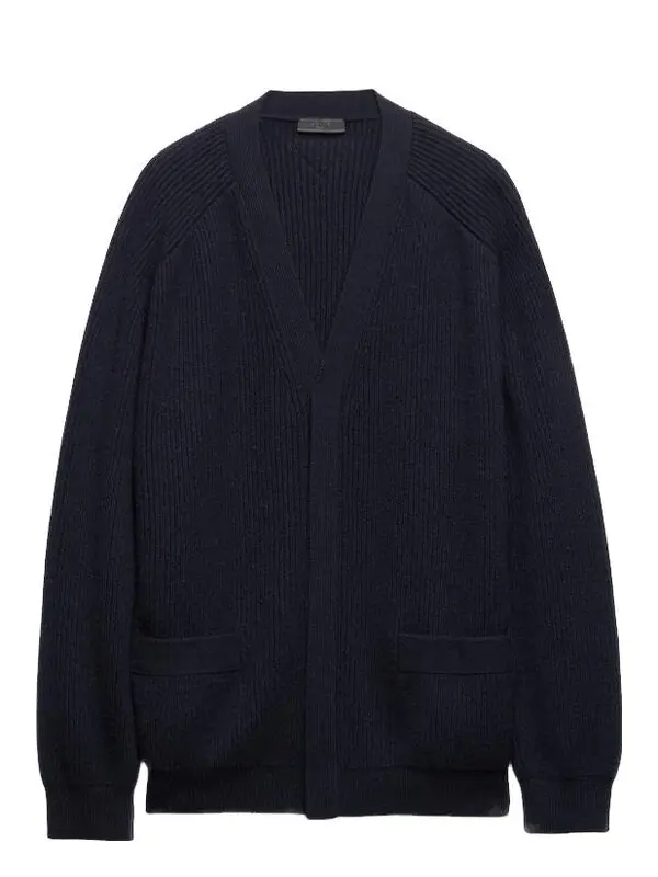 Prada Long Sleeve Cashmere Cardigan - Navy Blue