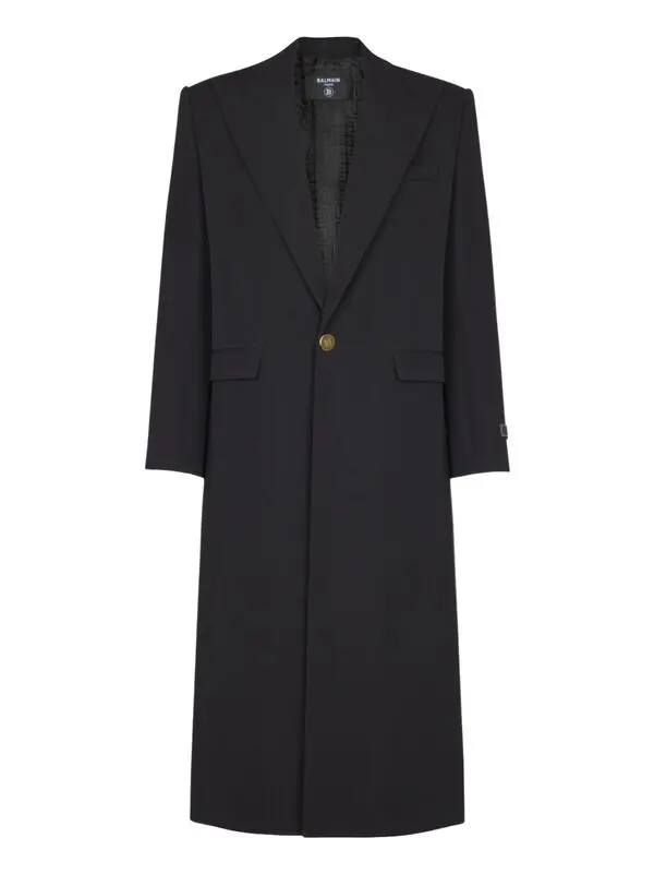 Balmain Long Grain De Poudre Wool Coat - Black
