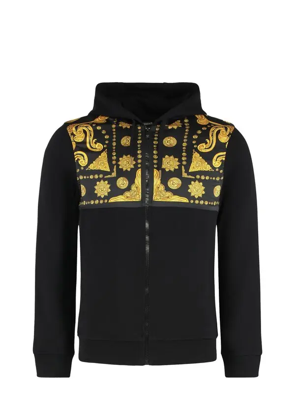 Versace Logo-printed Zip-up Hoodie - Black