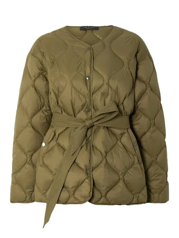 RAG  BONE Rag & Bone Rudy Belted Quilted Shell Down Coat - Green