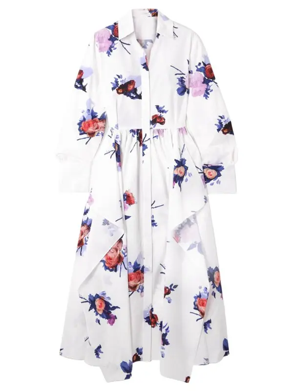 Erdem Printed Cotton Poplin Shirt Dress - White