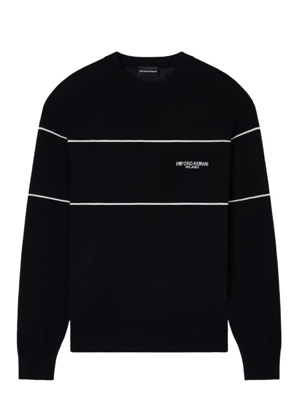 Emporio Armani Virgin Wool Striped Sweater - Black