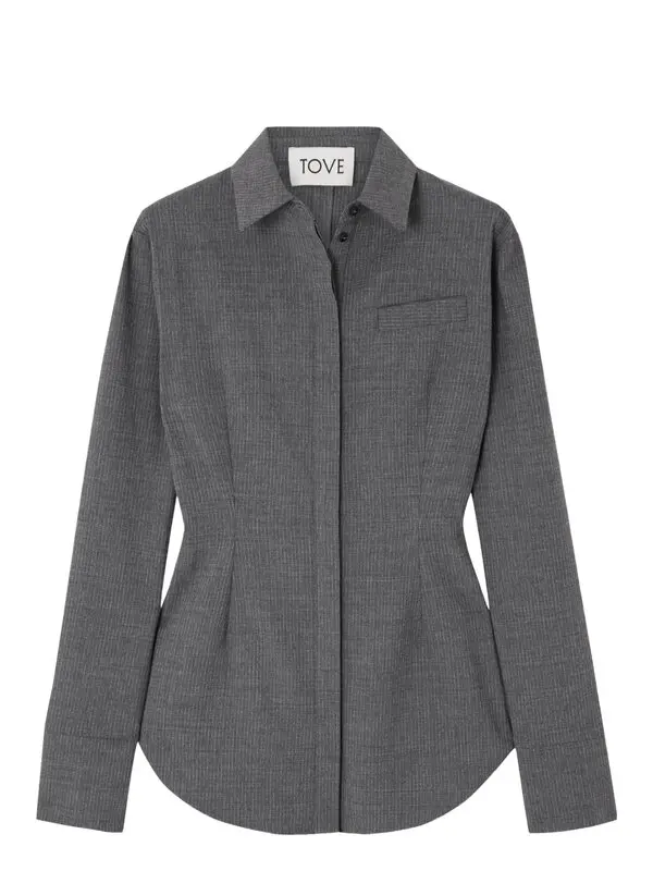 Tove Long Sleeve Shirt With Curved Hem - Gray