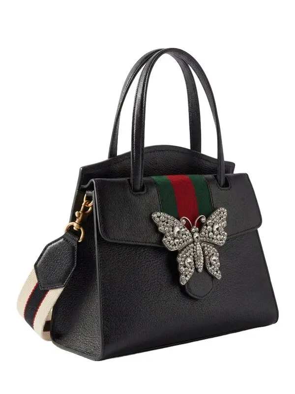 Gucci Totem Series Medium Handbag With Crystal Butterfly Embellishment - Black