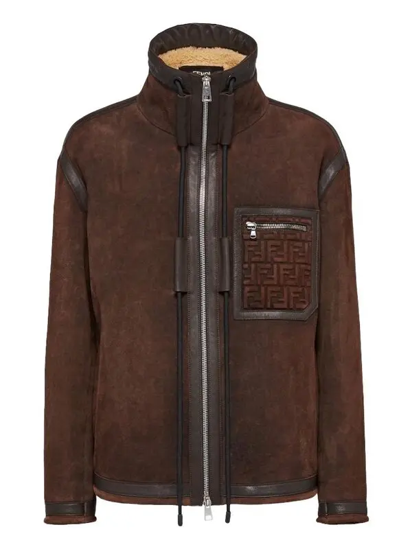 Fendi High Neck Zip-up Oversized Jacket - Brown