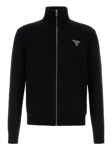 Prada Logo Embroidered Full-zip Knitted Cardigan - Black
