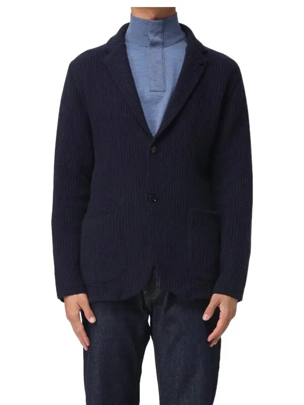 LARDINI Striped Long-sleeved Suit Jacket - Black