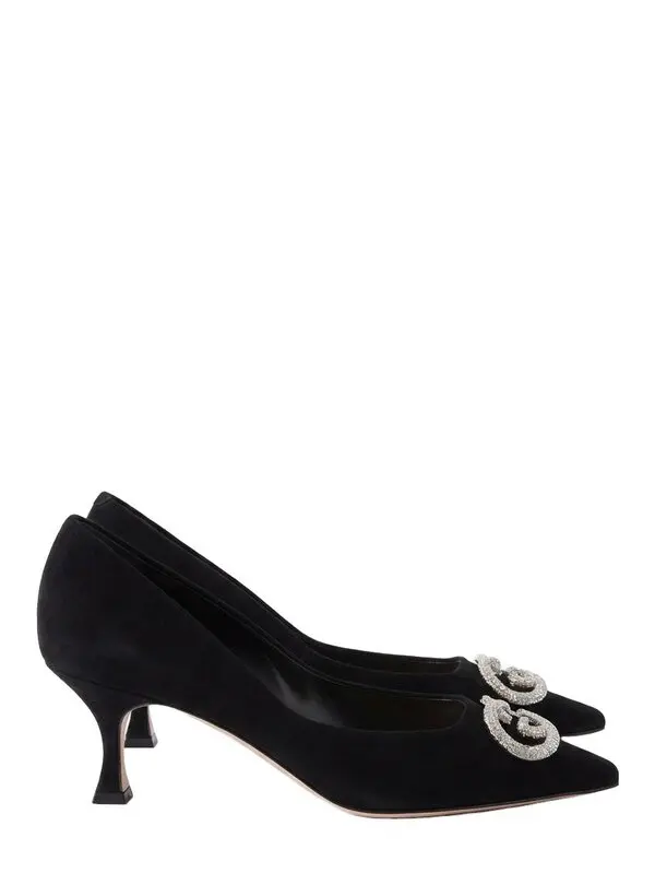 Gucci Embellished Suede Pointed Toe Pumps - Black