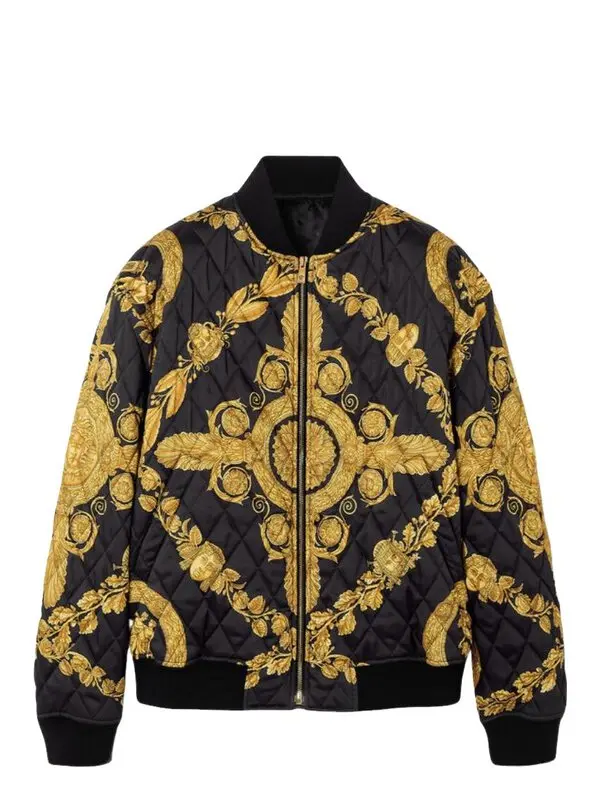 Versace Baroque-print Quilted Bomber Jacket - Black