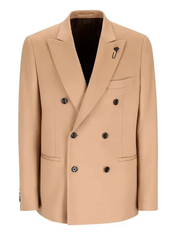 LARDINI Double-breasted Peak-lapel Jacket - Light Brown