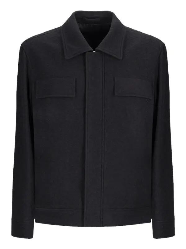 LARDINI Long-sleeved Shirt Jacket With Lapel Collar - Black