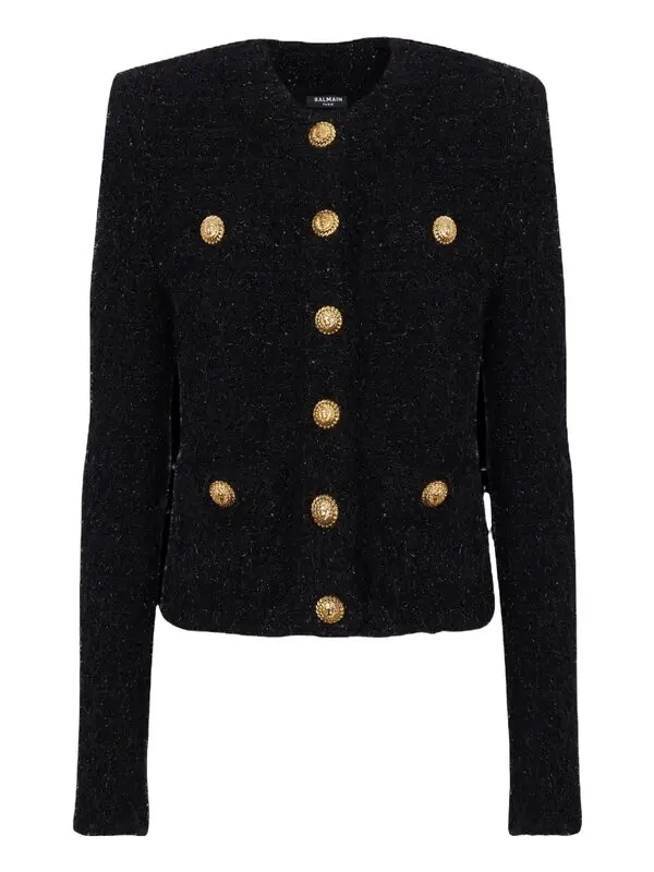 Balmain Textured Buttoned Tweed Jacket - Black