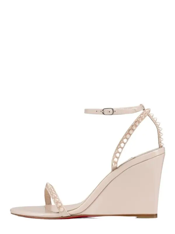 CHRISTIAN LOUBOUTIN Rivet Embellished Patent Leather Wedge Sandals - Pink