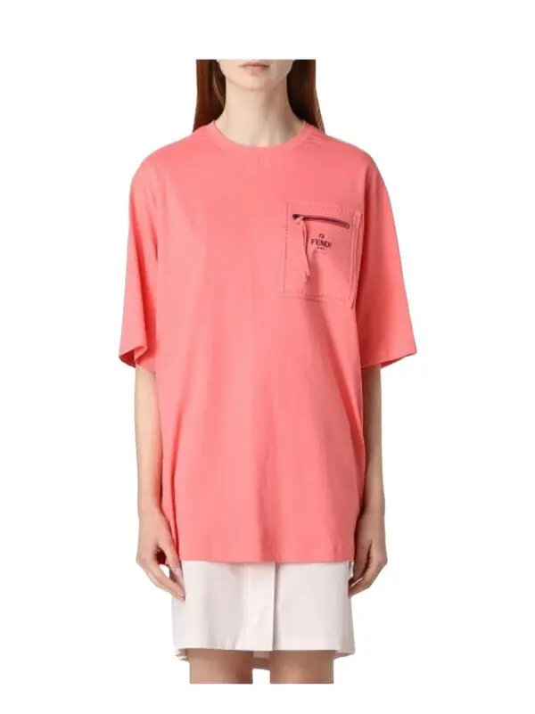 Fendi Short Sleeve T-shirt With Zip Pocket - Pink