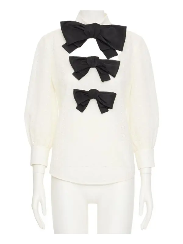 Valentino Garavani Daisy Sangallo Polka Dot Top With Bow Detail - White