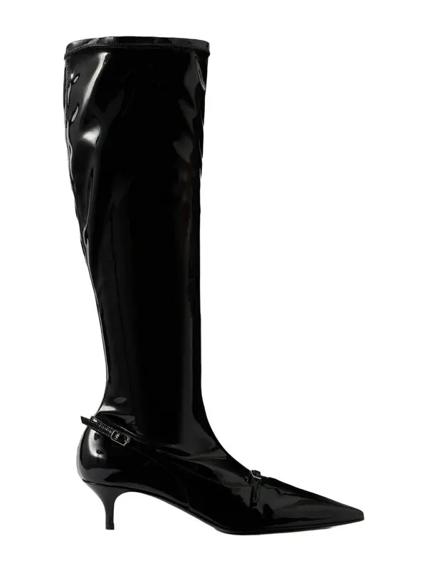 Magda Butrym Glossed Patent Leather Pointed Toe Kitten Heel Boots - Black
