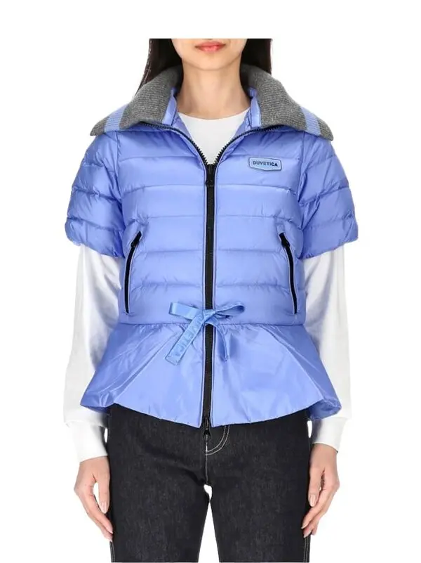 Duvetica Short Sleeved Down Jacket With Lapel And Zipper - Blue