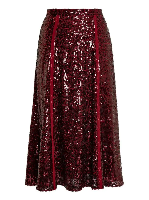 Erdem Frayed Sequined Crepe De Chine Midi Skirt - Red