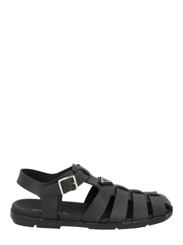 Prada Logo Plaque Round-toe Sandals - Black