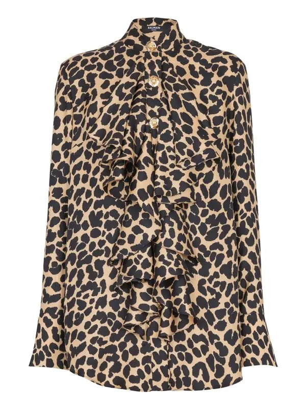Balmain Leopard Print Ruffled Shirt - Black